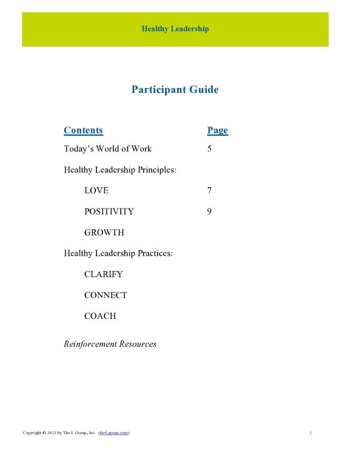 Healthy Leadership Training Kit (downloadable) - The L Group